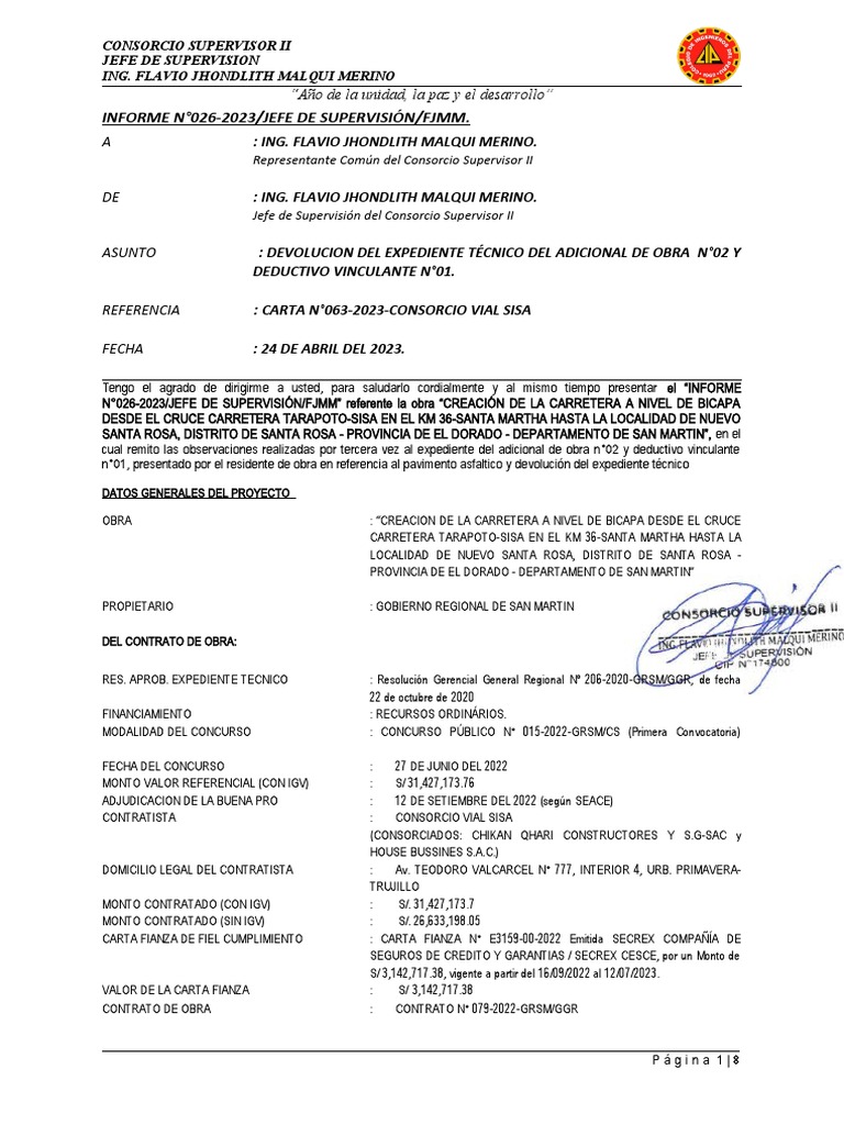 Informe sobre Adicional y Deductivo de Obra | PDF