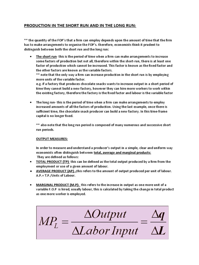 Production in The Short Run and in The Long Run | PDF | Labour ...