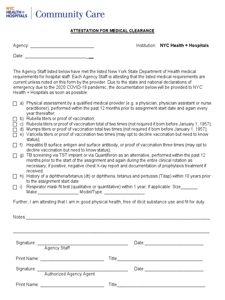 Attestation FOR MEDICAL CLEARANCE. | PDF | Vaccination | Epidemiology