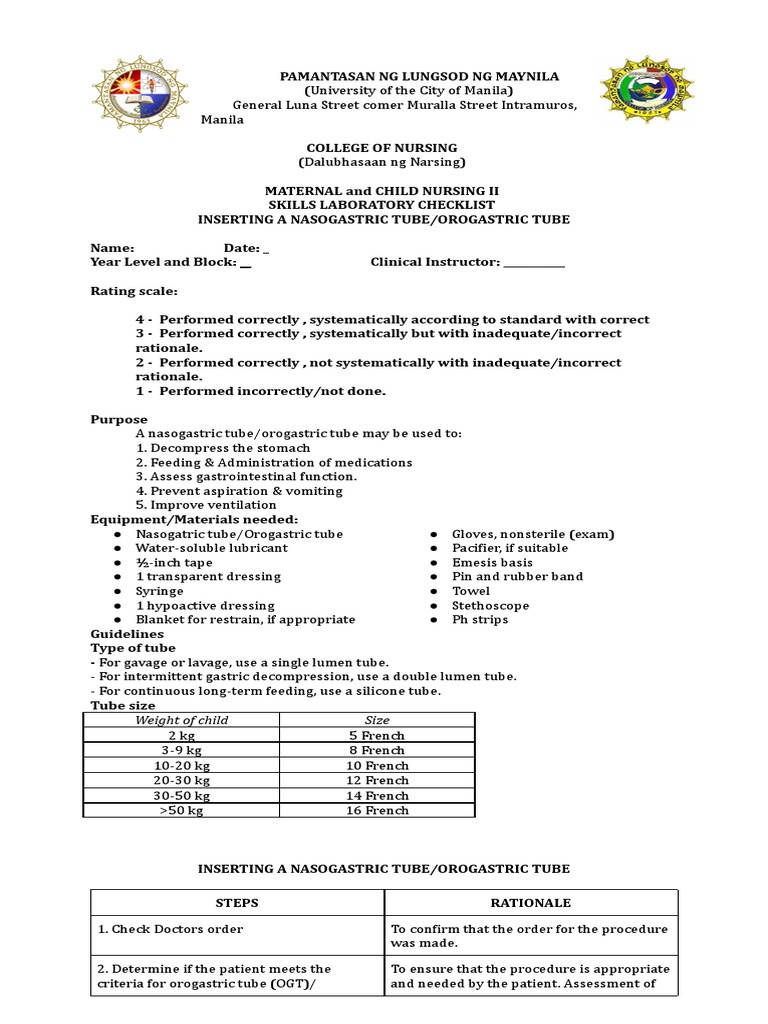 Pediatric NGT Checklist | PDF | Cardiopulmonary Resuscitation ...