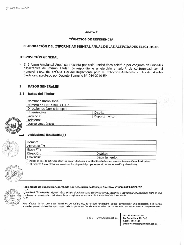 Anexo I - Terminos de Referencia. RM N 285-2022-Minem-Dm | PDF