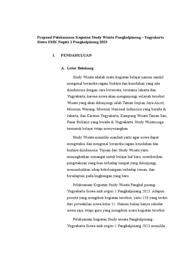 Proposal Pelaksanaan Kegiatan Study Wisata Pangkalpinan1 MCM Shella | PDF