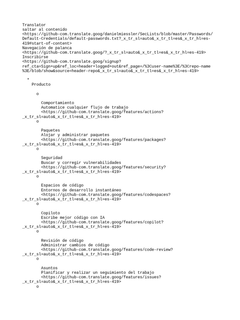 SecLists - Default-Passwords - TXT en Maestro Danielmiessler - SecLists GitHub | PDF