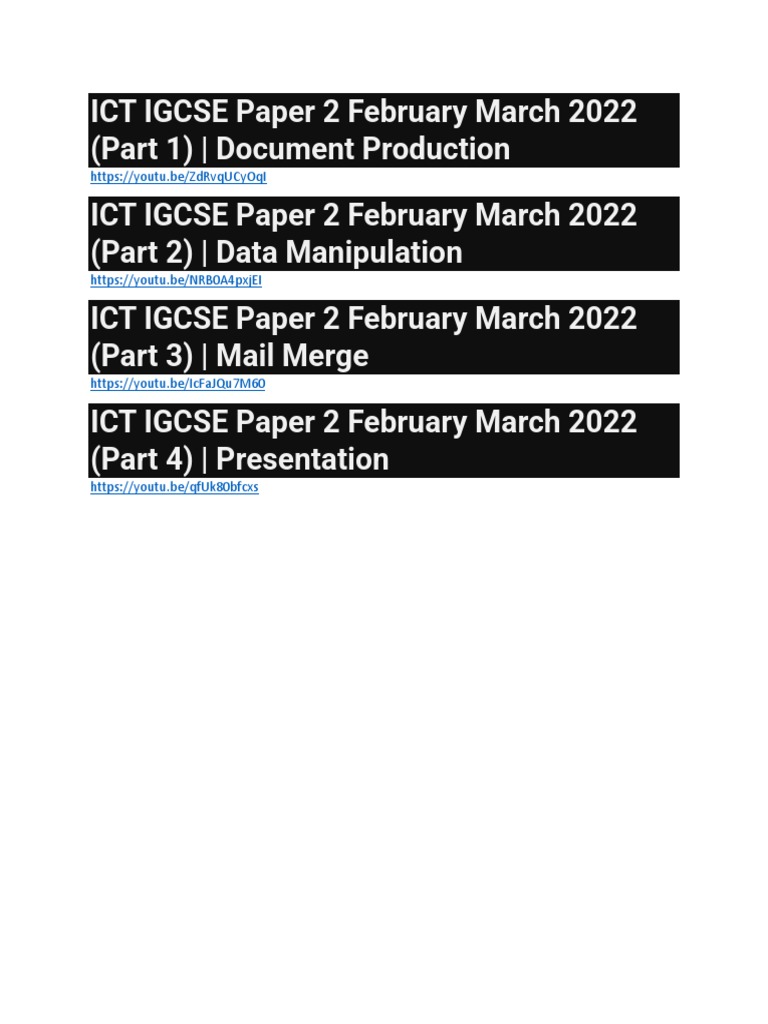 ICT IGCSE Paper 2 2022 Video Link | PDF ICT IGCSE Paper 2 2022 Video Link | PDF