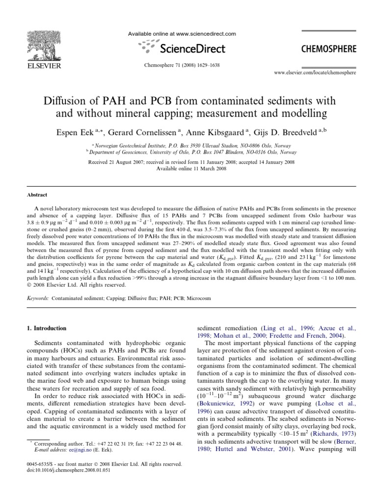 Sediment Capping & Contaminant Diffusion | PDF | Polychlorinated Biphenyl | Polycyclic Aromatic ...