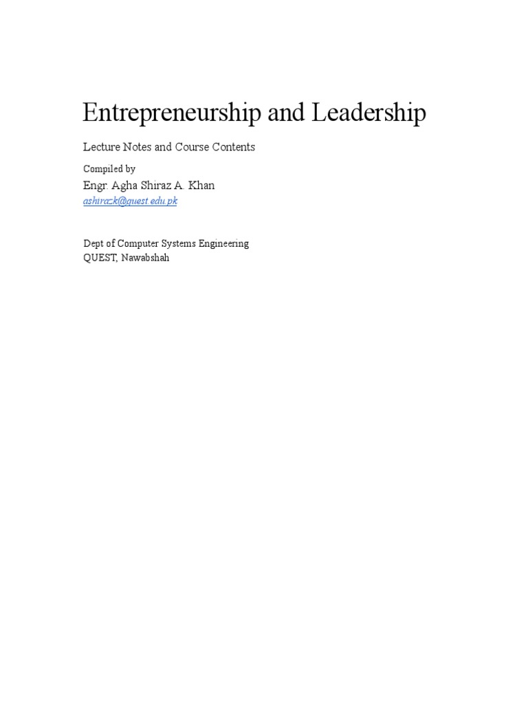 Entrepreneurship and Leadership Lecture Notes | PDF | Entrepreneurship ...