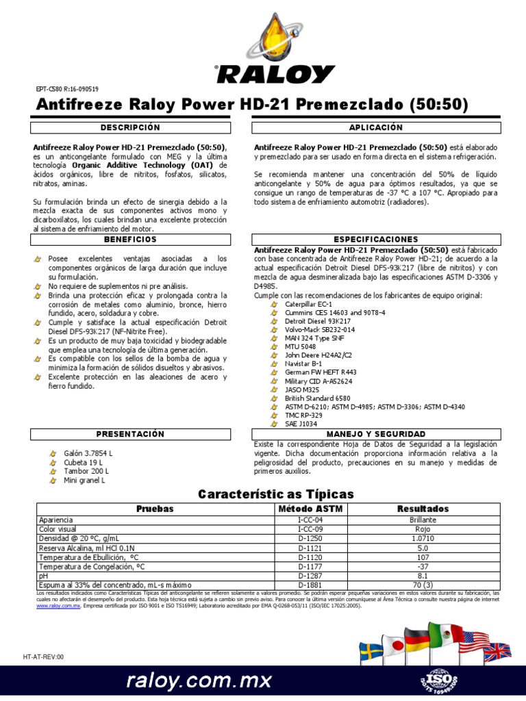 HT Antifreeze Raloy Power HD21 Ready To Use 50 50 | PDF | Química | Átomos