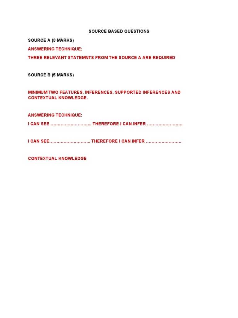 Source Based Questions Grade 9 | PDF