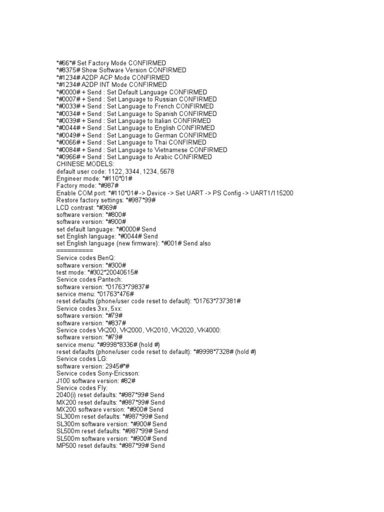 Comprehensive Guide to Service Codes and Factory Reset Codes for ...