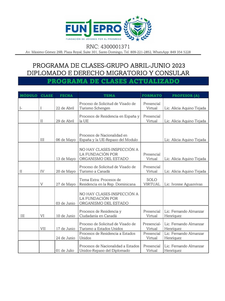 Programa de Clases Diplomado Derecho Migratorio Consular | PDF | Ciencias sociales