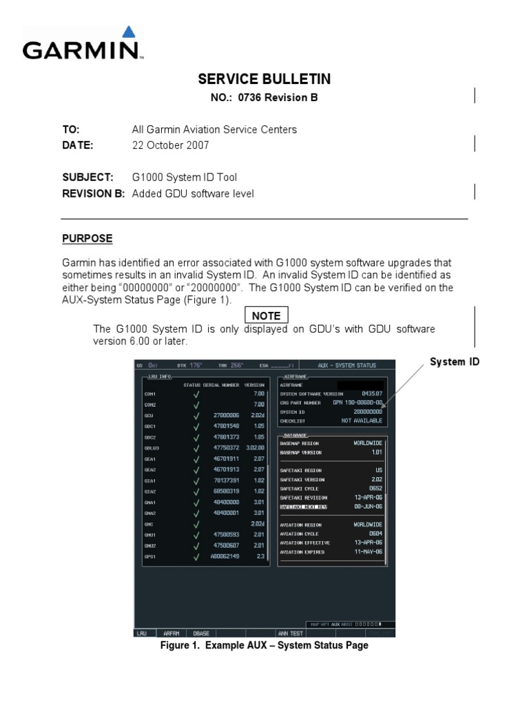 G1000 System ID Tool Service Bulletin | PDF | Systems Engineering ...