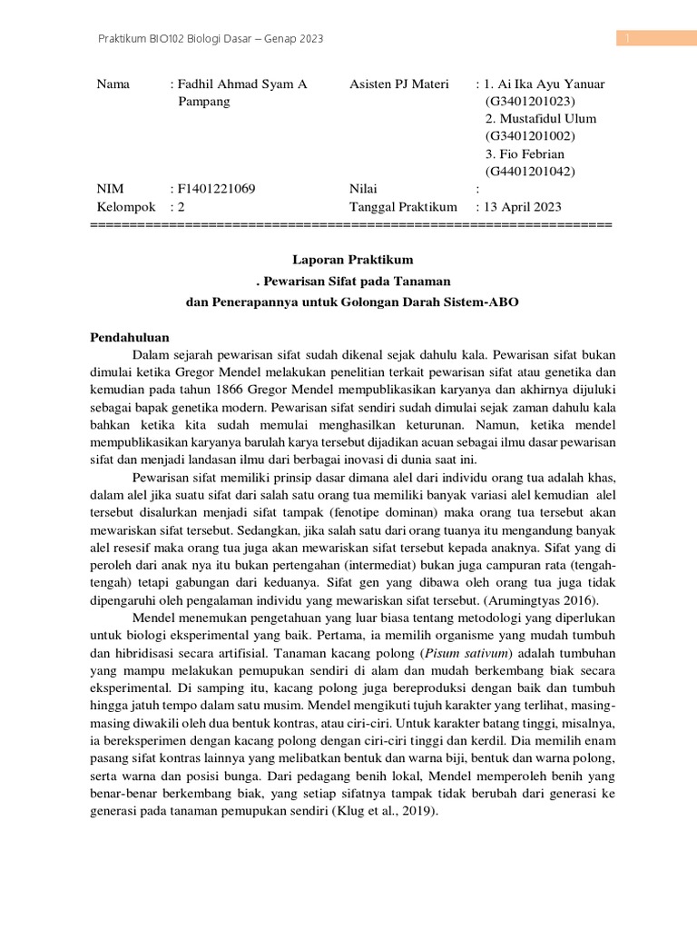 Fadhil Ahmad Syam A Pampang - F1401221069 - Pewarisan Sifat | PDF