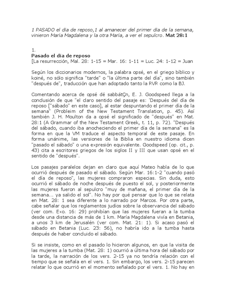 Texto Dificil Mateo 28 1 | PDF | La resurrección de Jesús | Juan el apóstol