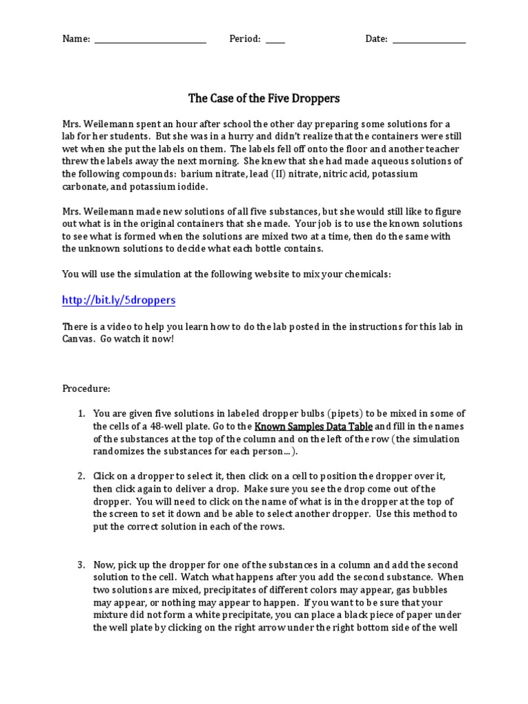 The Case of The 5 Droppers Lab 2021 | PDF | Chemical Reactions ...