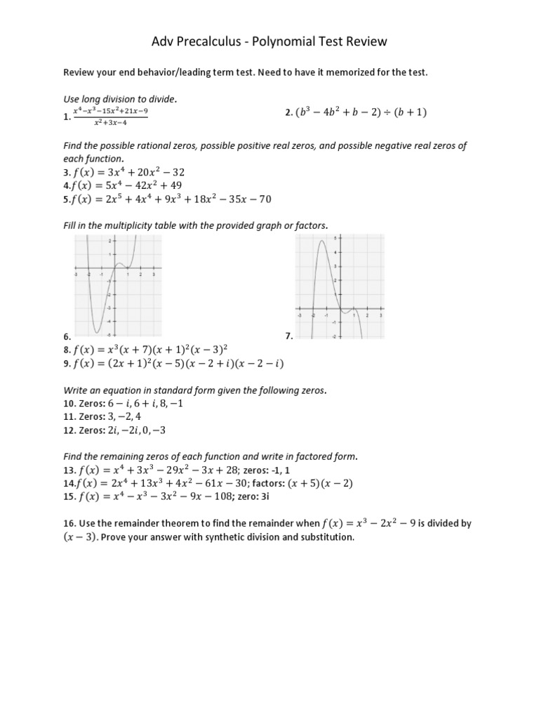 Test Review - Polynomial | PDF