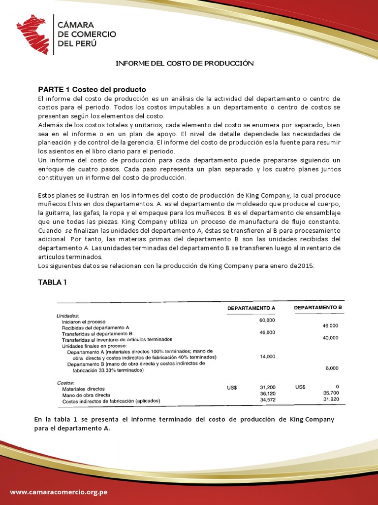 Informe Del Costo de Produccion | Descargar gratis PDF | Economias