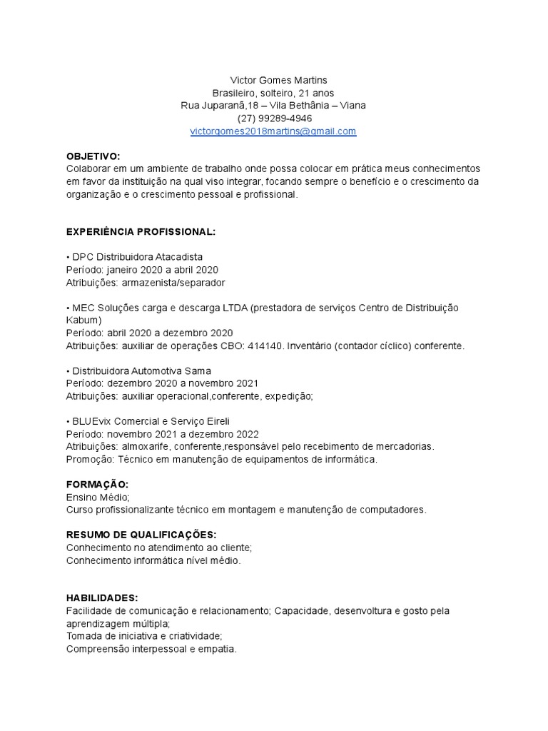 Currículo Victor 2023 | PDF