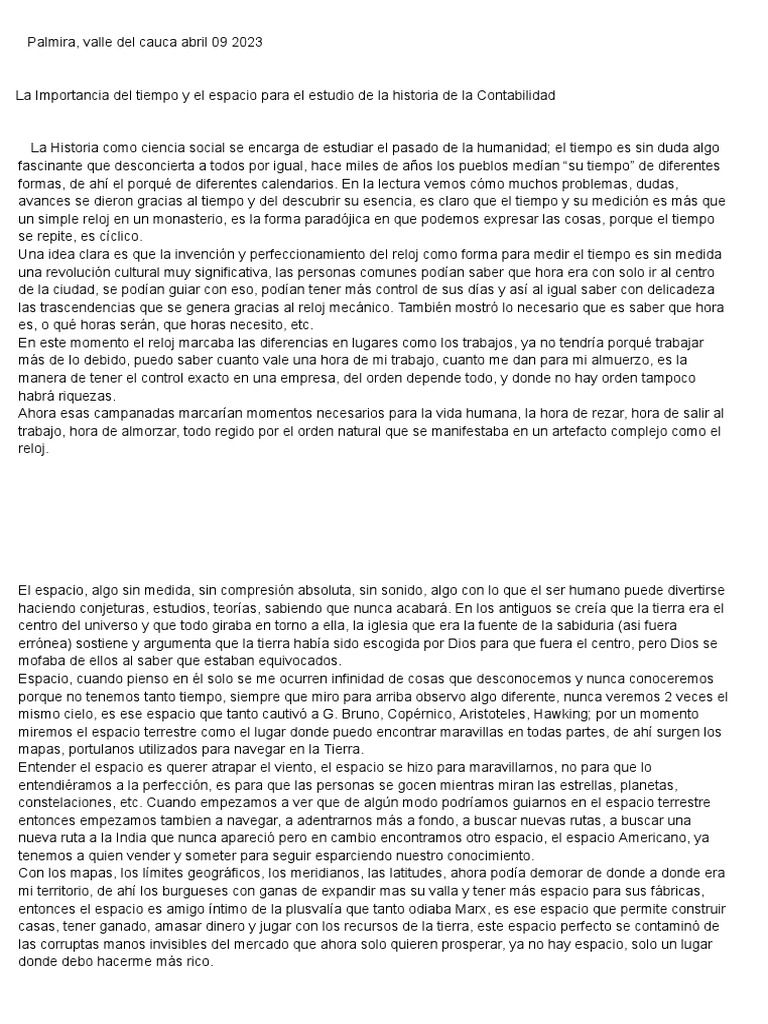 Importancia Del Tiempo y El Espacio-Trabajo | PDF | Hora | Tierra