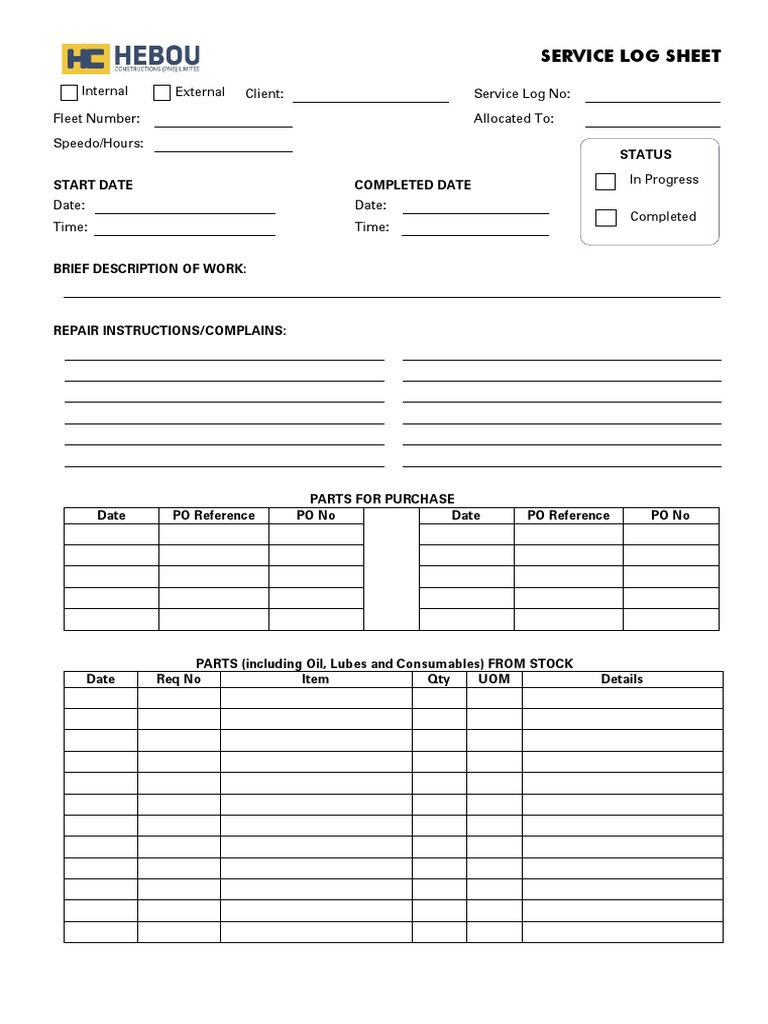 Service Log Sheet - Ver.0 | PDF