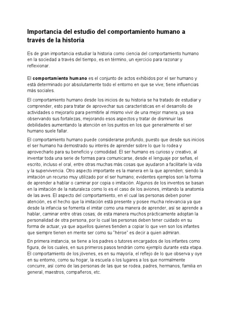 Comportamiento humano a través de la historia | PDF | Comportamiento humano | Conceptos psicologicos