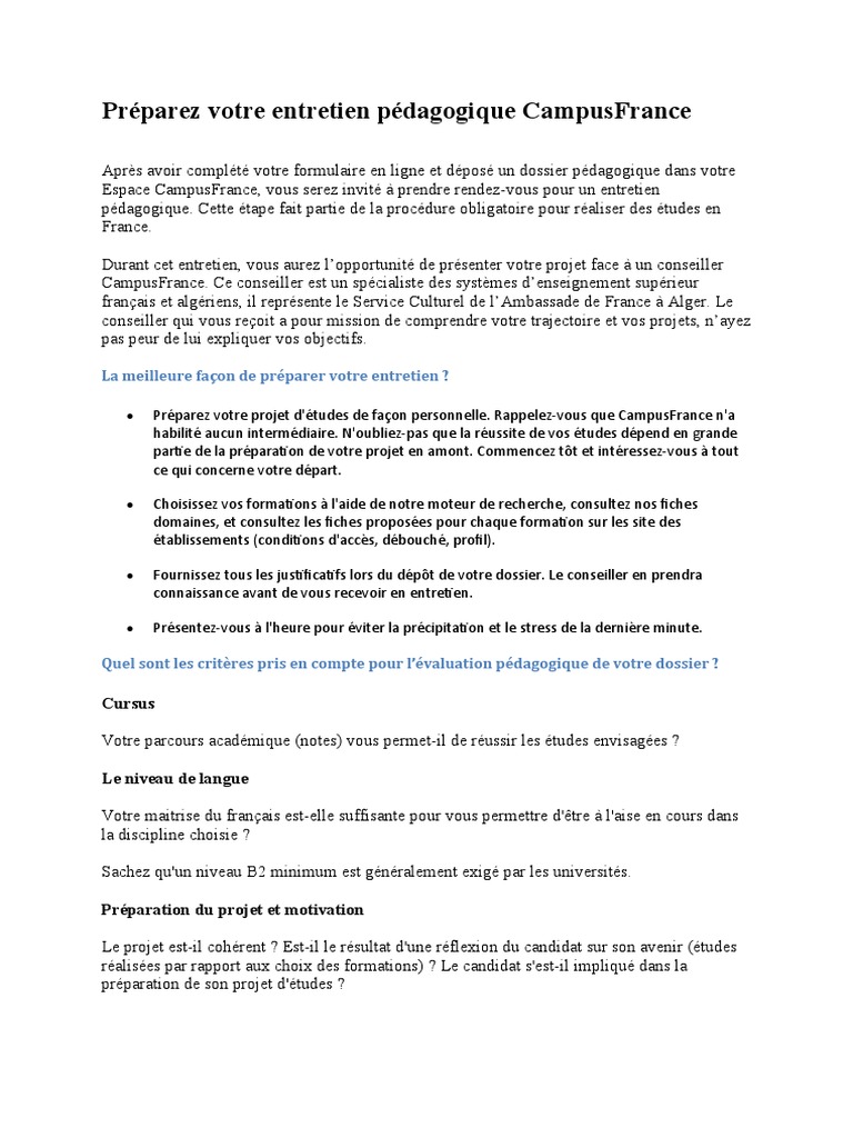 Préparation entretien CampusFrance réussie | PDF | Pédagogie