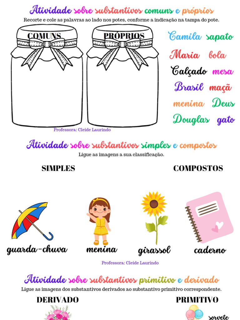 Atividade sobre substantivos comuns, próprios, simples, compostos ...