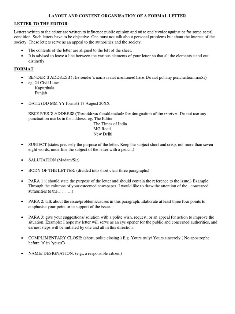 Letter To The Editor (Format and Exercise) - 1 | PDF