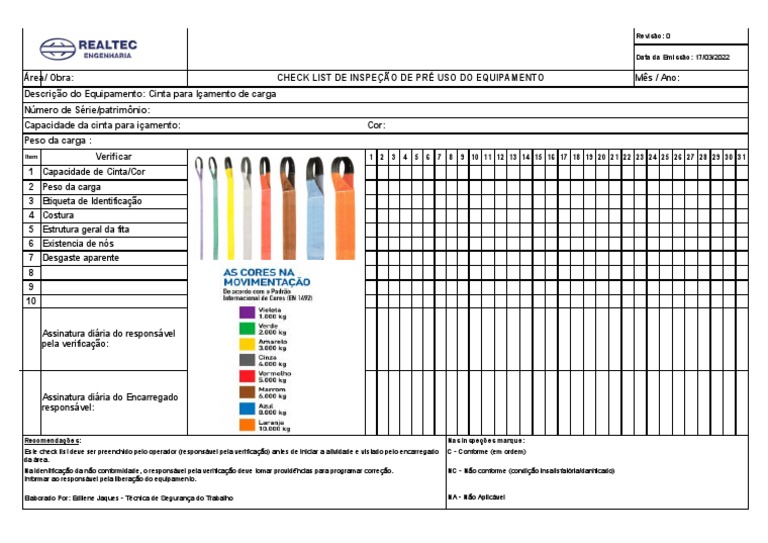 Check List Mensal Cinta para Icamento | PDF