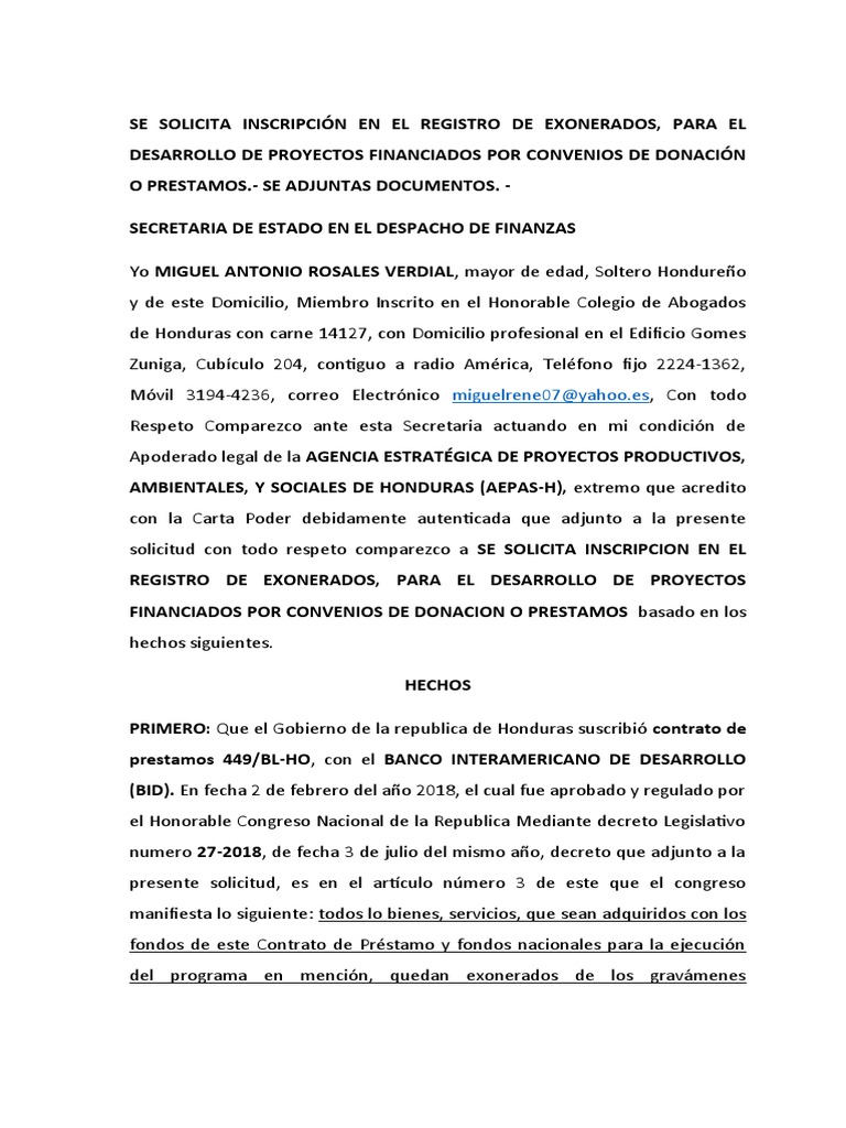 Solicitud de Exoneración de Impuestos | PDF