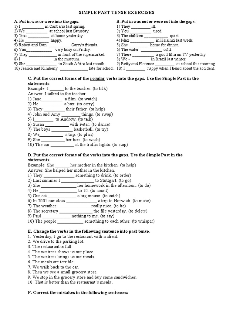 Simple Past Tense Exercises | PDF
