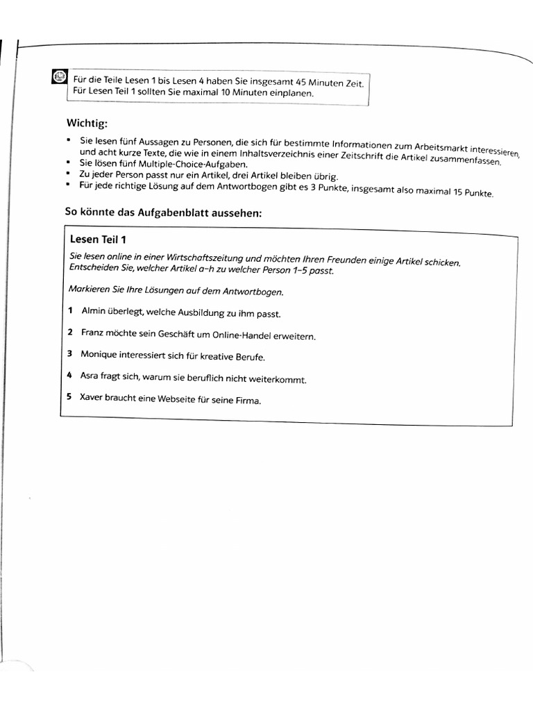 DTB B2 Lesen+Lesen und Schreiben Teil 1 | PDF