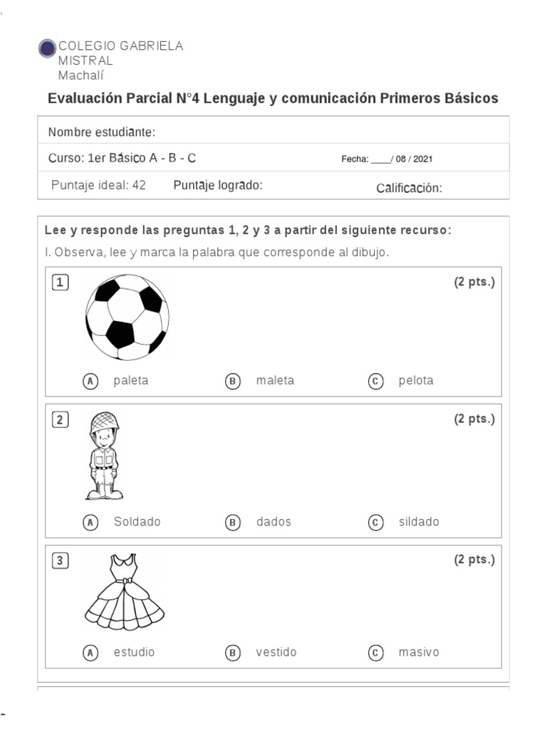 Evaluación Lenguaje #4 Primeros Básicos | PDF | Boca