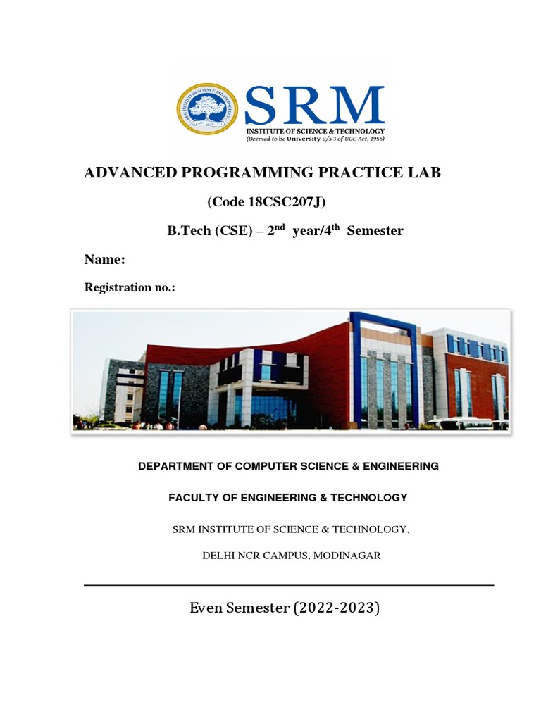 Advanced Programming Practice Lab: (Code 18CSC207J) B.Tech (CSE) - 2 ...