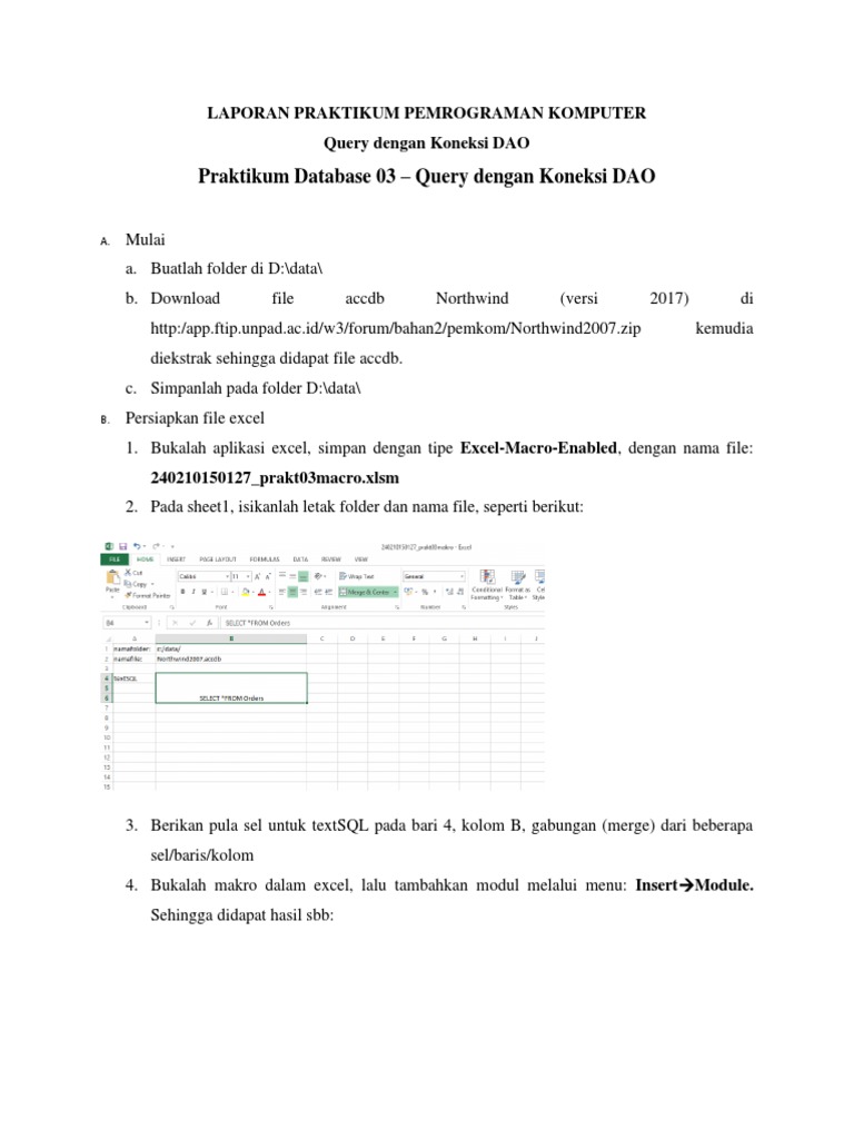 LAPORAN PRAKTIKUM PEMROGRAMAN KOMPUTER Query Dengan Koneksi DAO | PDF