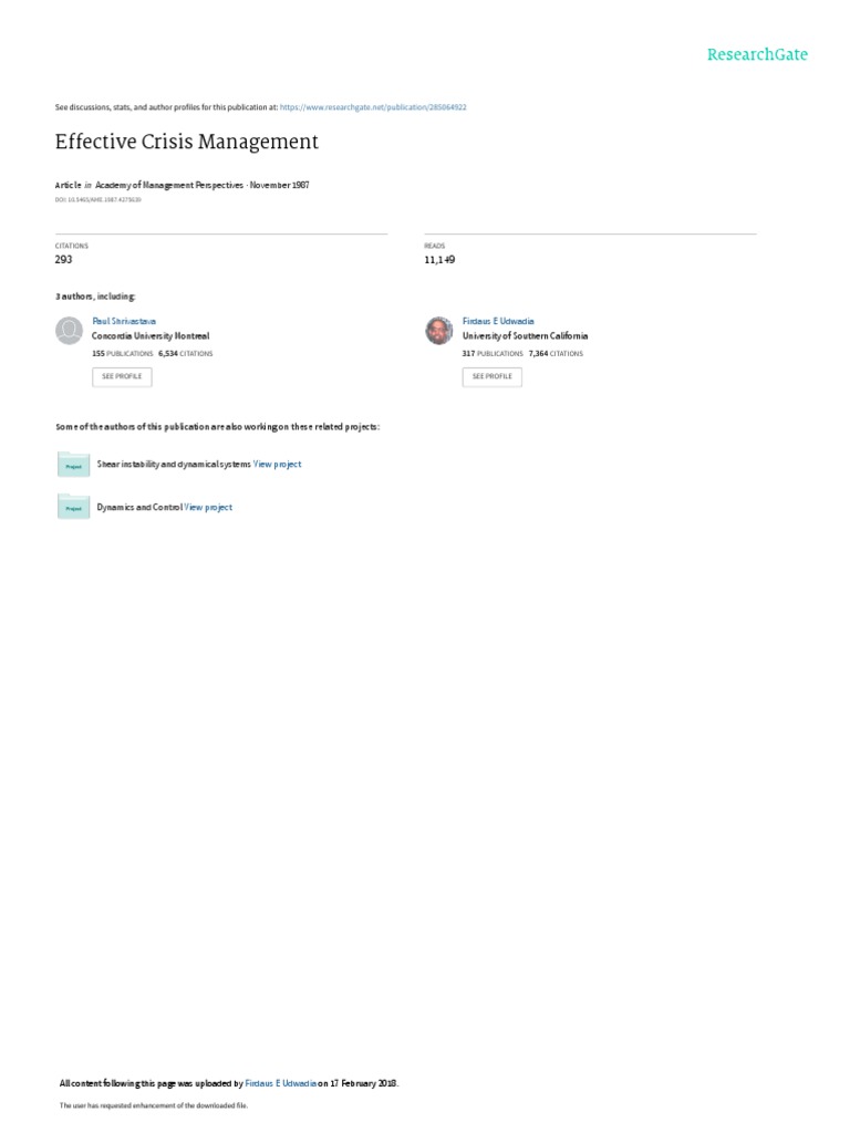 Effective Crisis Management Academyof Management Executive | PDF ...