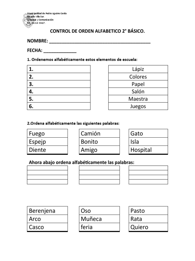 Control Orden Alfabetico Segundo | PDF