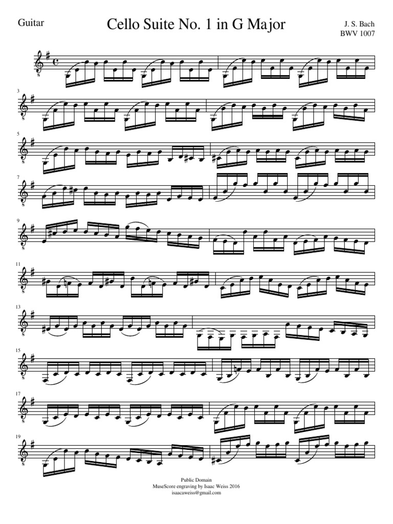 Bach Cello Suite No. 1 for Guitar | PDF | Baroque Music | Compositions