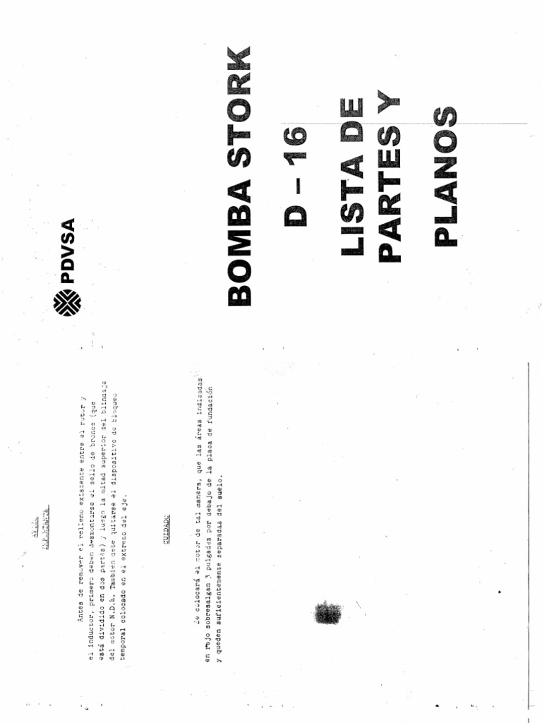 Bomba D-16 - Stork - Manual y Lista de Partes | PDF