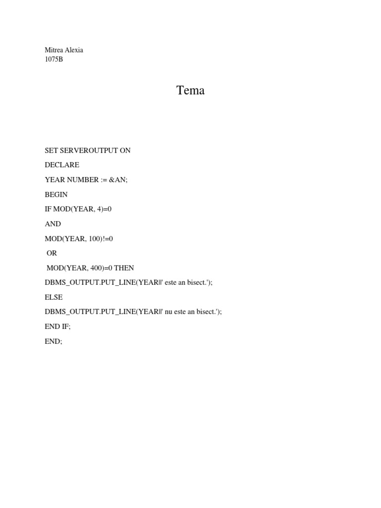 Check Leap Year in PL/SQL Code | PDF