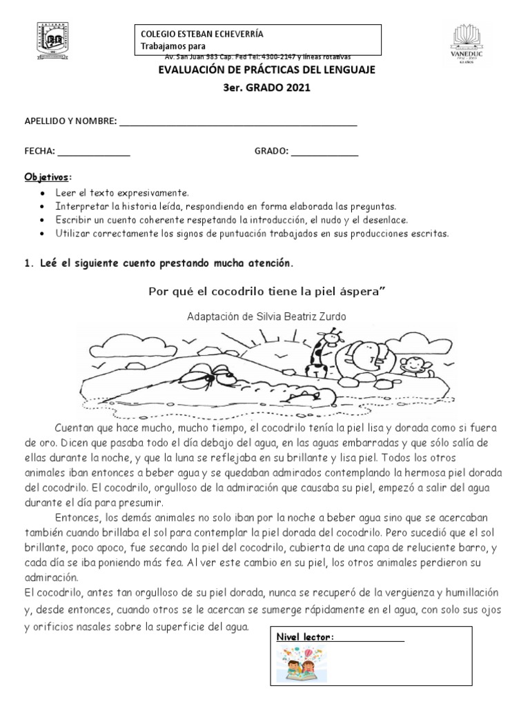 Evaluación Lengua 3° GRADO - Mayo 2021 | PDF
