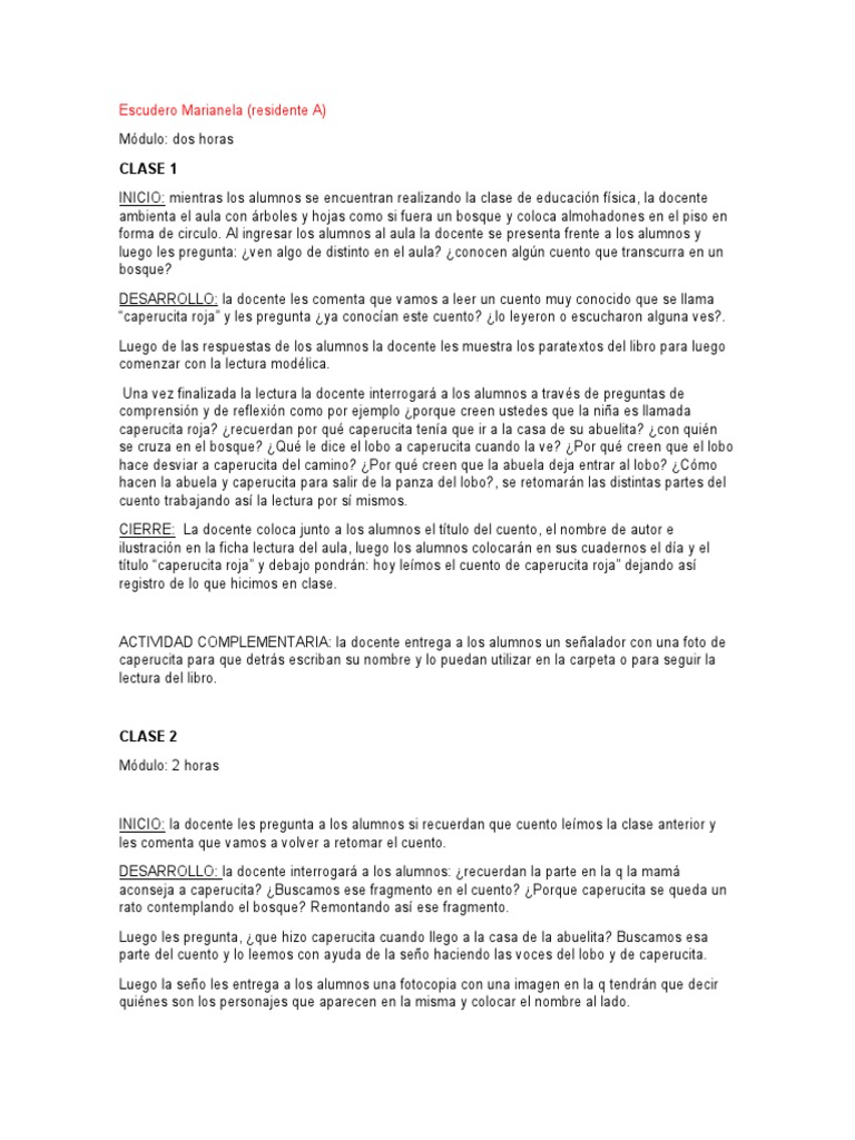 Secuencia Primer Cutri (Borrador) - 2 | PDF | Caperucita Roja | Oración