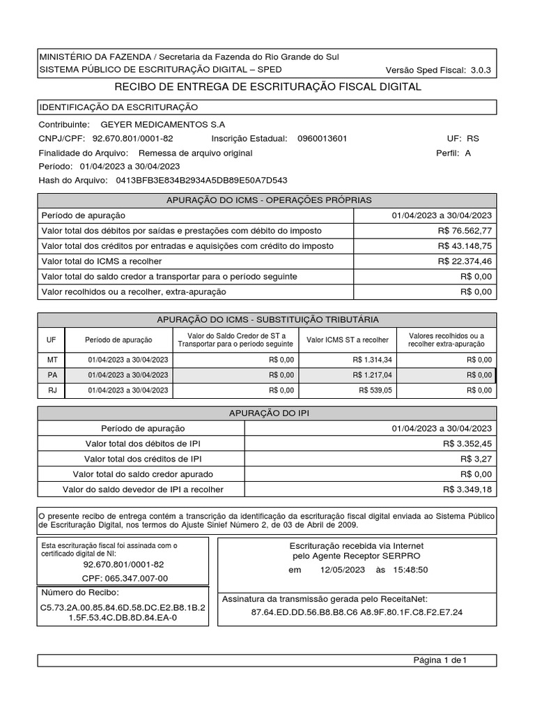 Recibo Sped | PDF | Pagamentos | Comércio