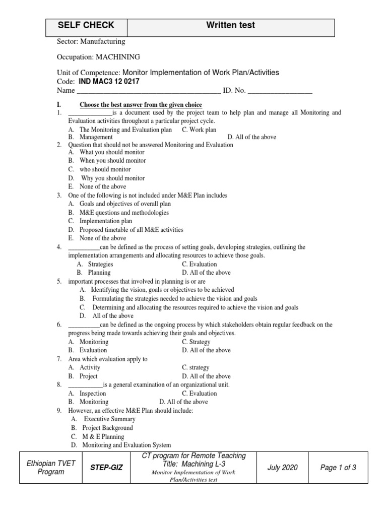 Exam Monitoring Implementation of Work Plan | PDF