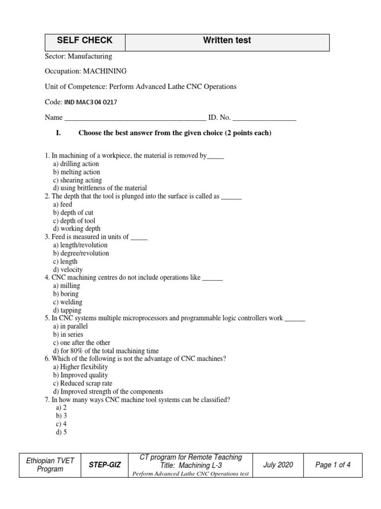 Exam Perform Advanced Lathe Cnc Operations Pdf