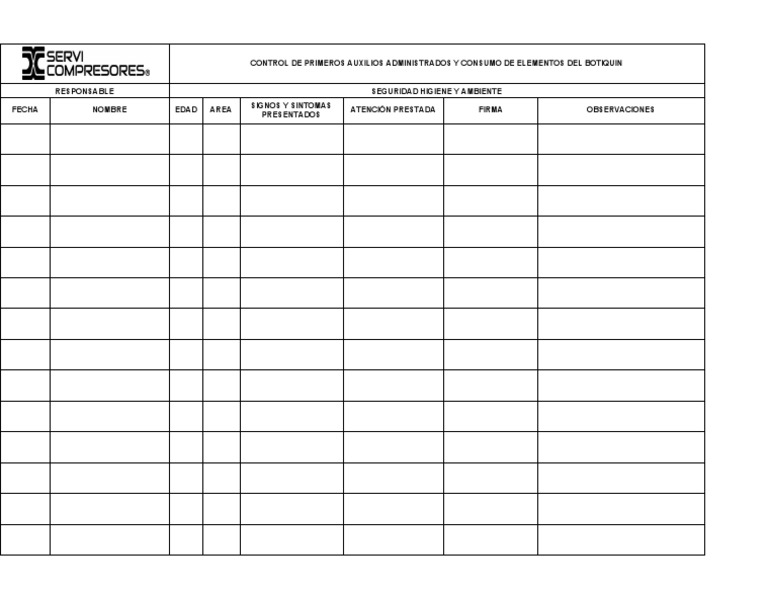 Formato Control Primeros Auxilios y Consumo Del Botiquin | PDF