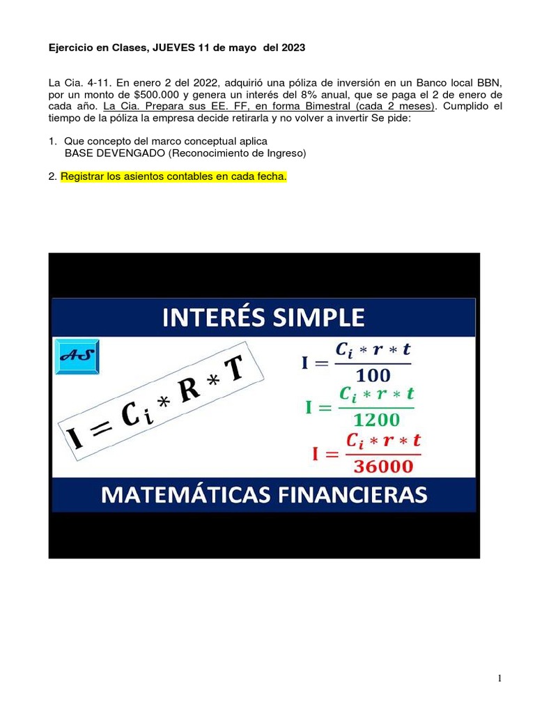 4-2 EJERCICIO EN CLASES No. 2 INVERSION INTERESES DEVENGADOS | PDF