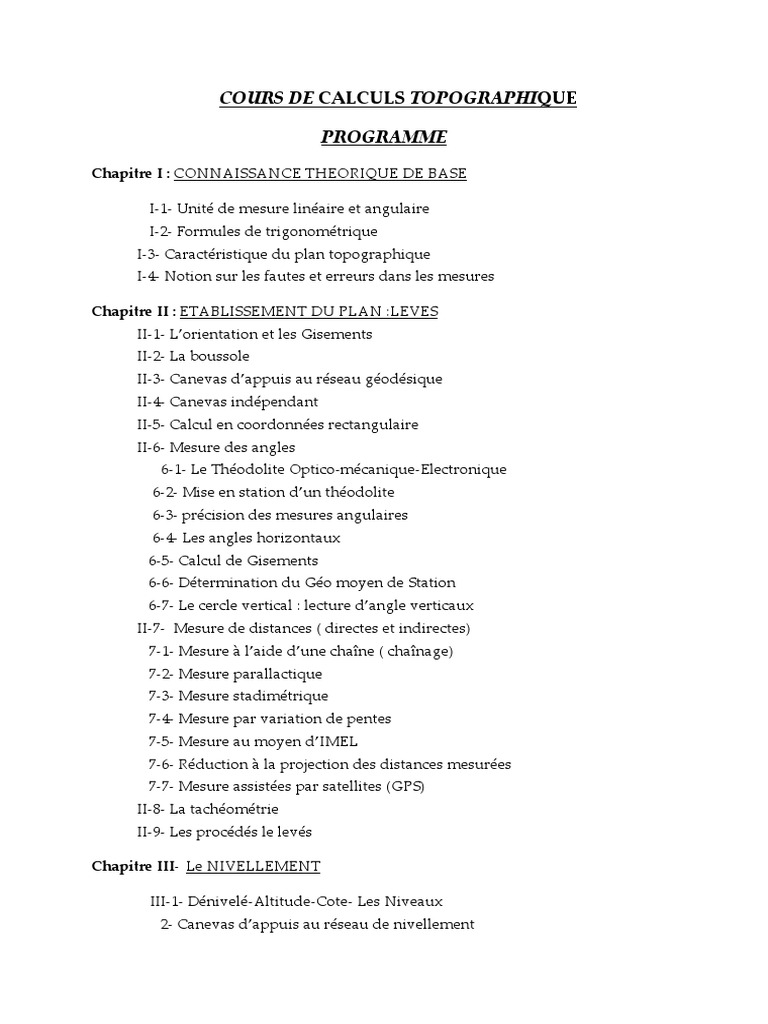 Programme de Calculs Topo | PDF