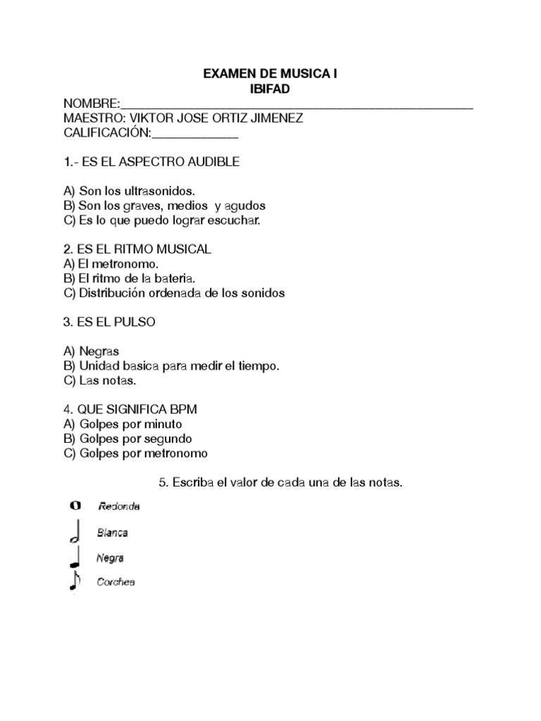 Examen Musica I | PDF