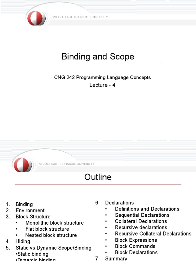 Cng242 Lecture4 Bindings And Declarations Pdf Scope Computer