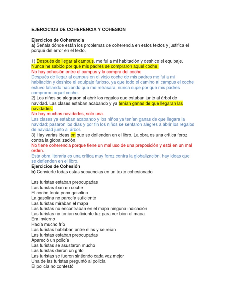 Ejercicios de Coherencia y Cohesion | PDF